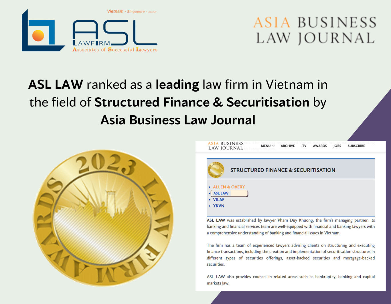 ASL Law is ranked as a leading law firm in Vietnam in the field of ...