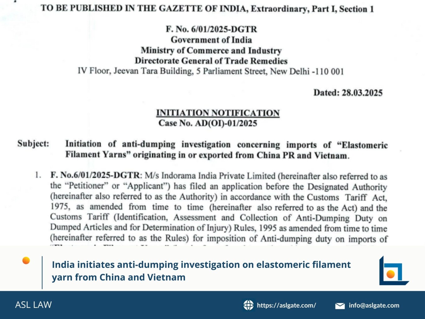 India initiates anti-dumping investigation on elastomeric filament yarn ...
